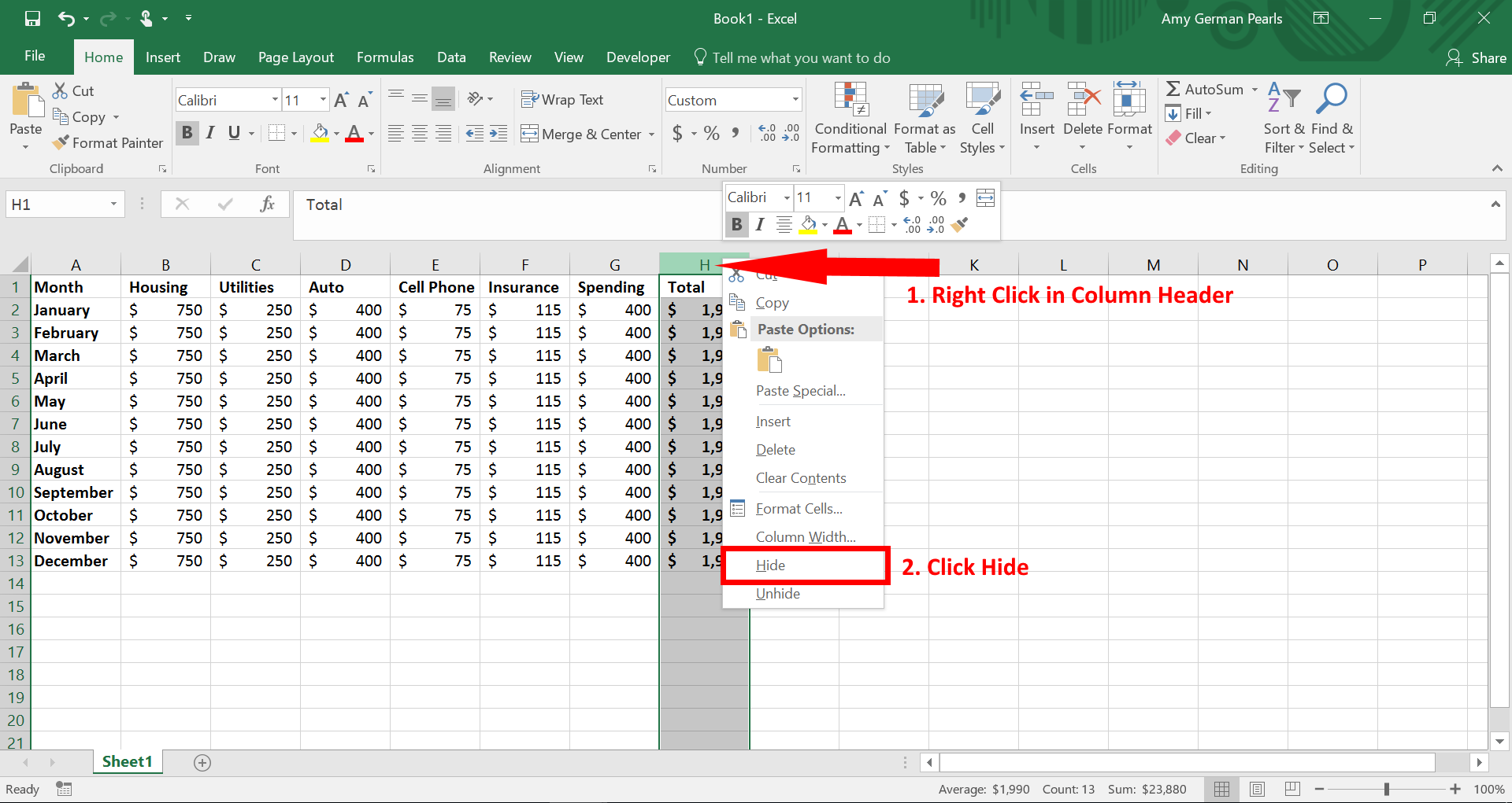 How to Hide and Unhide Columns in Excel - German Pearls