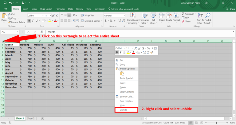 How to Hide and Unhide Columns in Excel - German Pearls